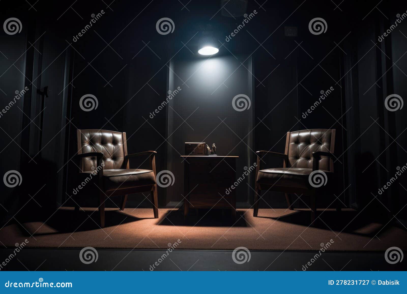 Podcast Room Interior with Two Empty Chairs and Spotlights. Generative ...