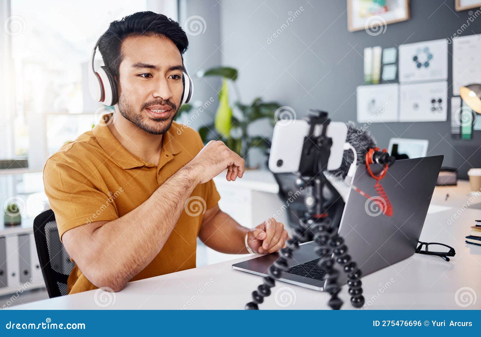 Podcast, Streamer and Live Broadcast with a Man Influencer Recording ...