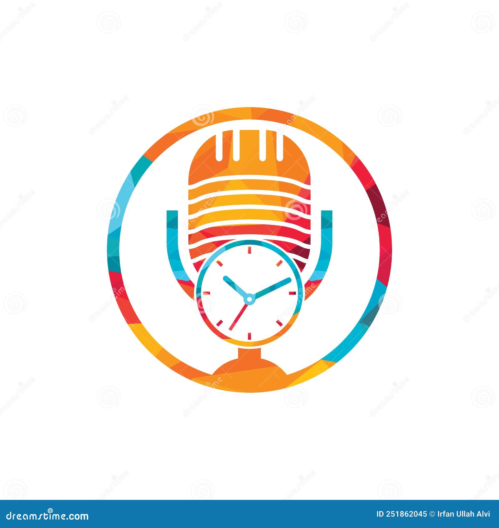 Podcast Time Vector Logo Design Template. Stock Vector - Illustration ...
