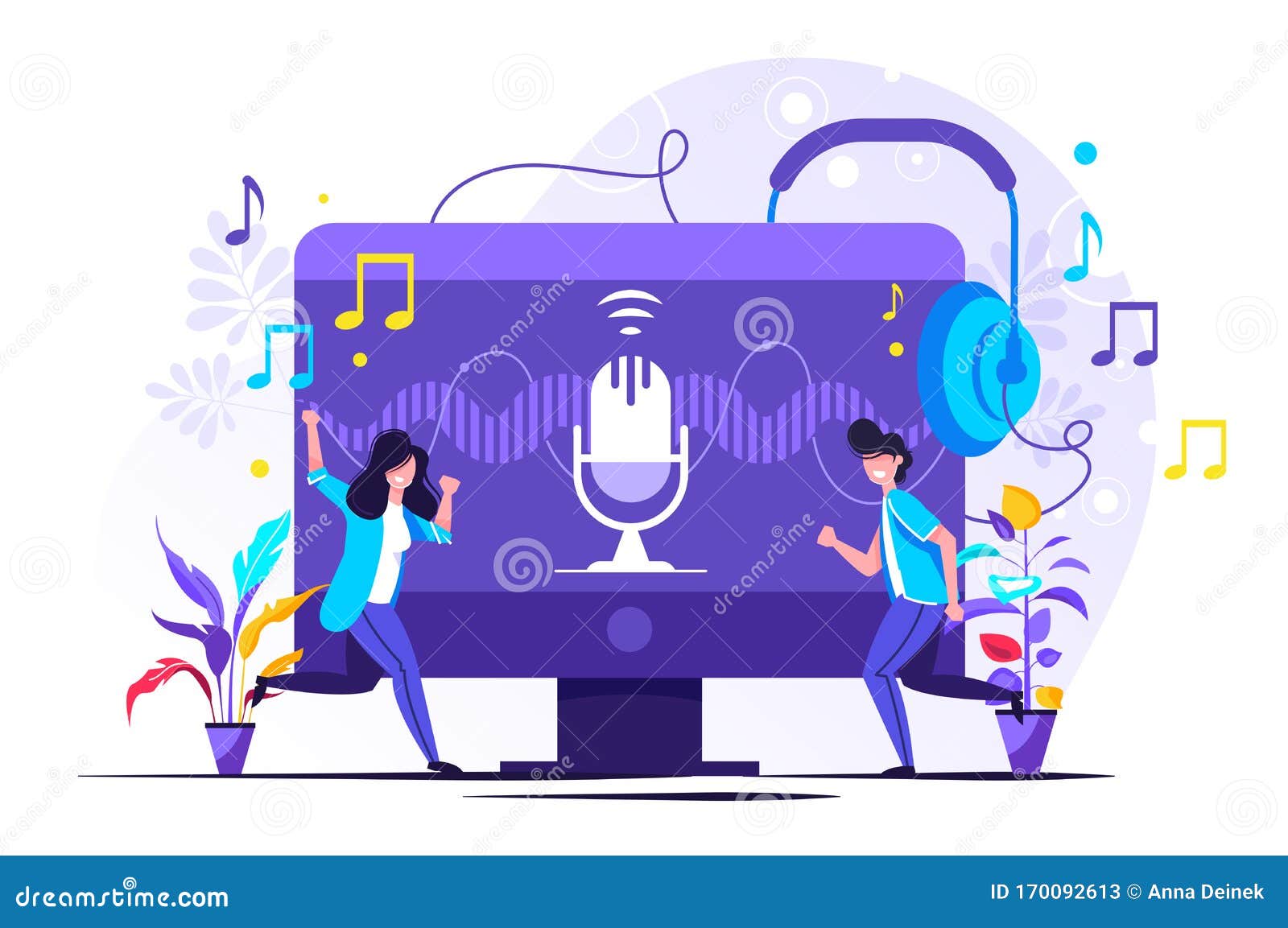 Podcast Vector Illustration. Flat Tiny E-radio Stock Vector ...