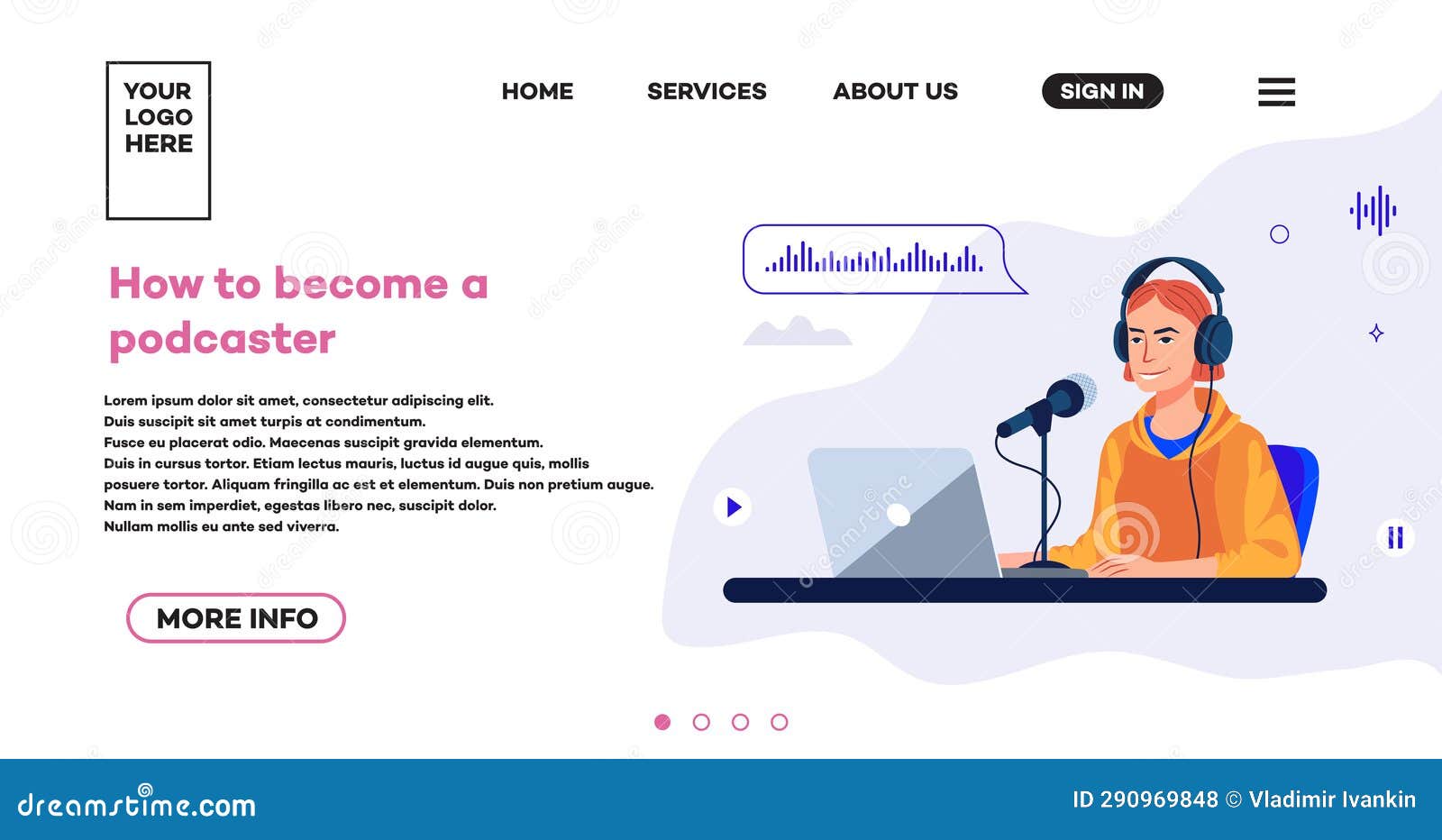 Podcast Women Cartoon Style Web Page Vector Stock Illustration ...