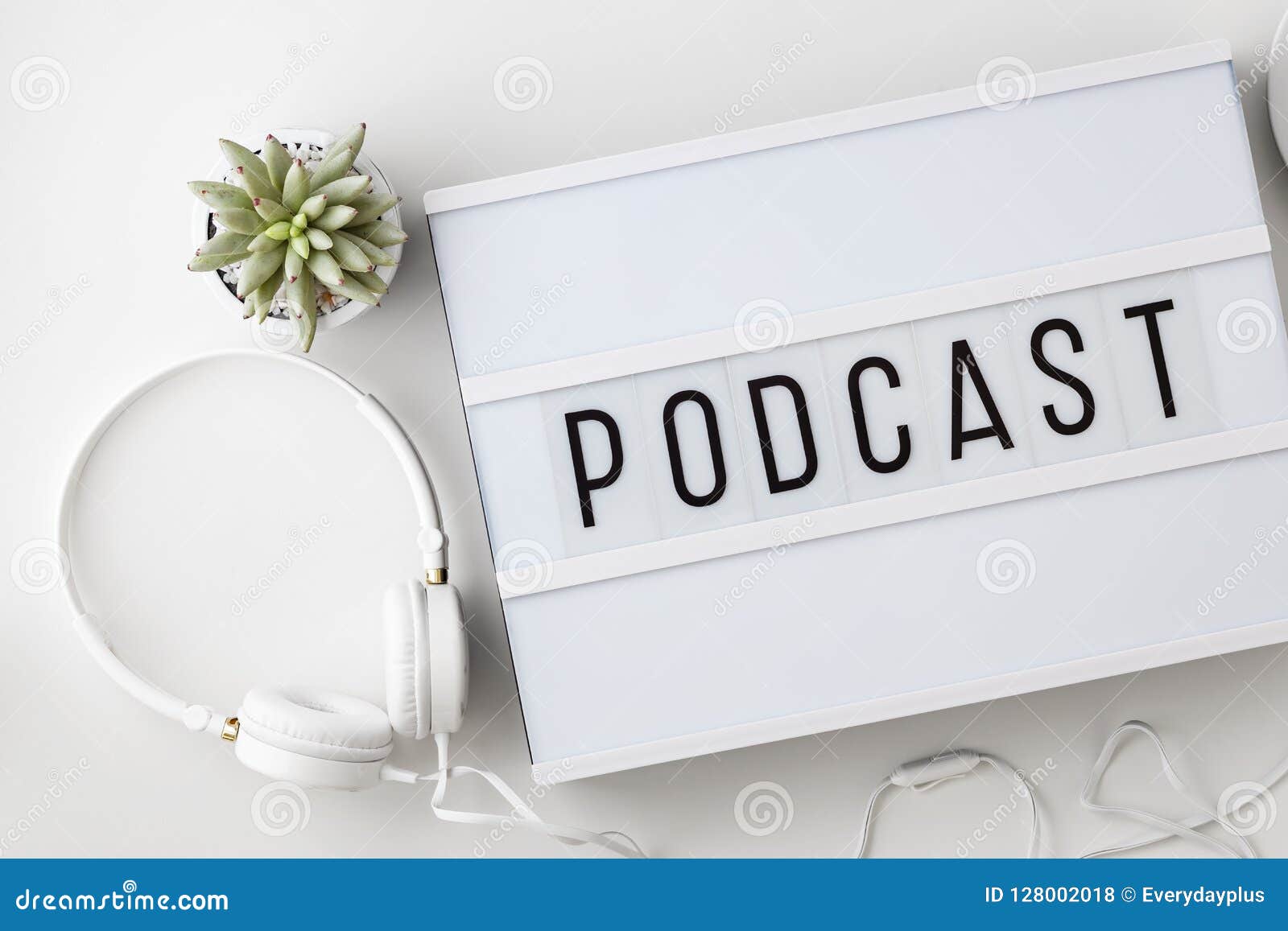 Podcast Word on Lightbox with Headphones Stock Photo - Image of concept ...