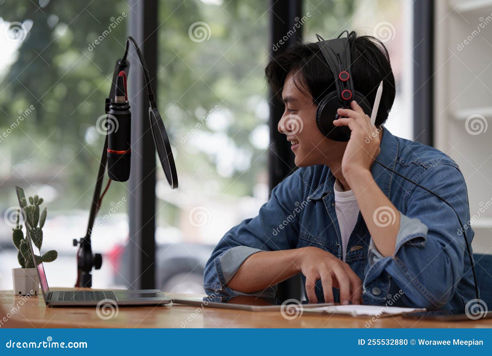 Podcaster Making Audio Podcast Working at Home Studio Stock Photo ...