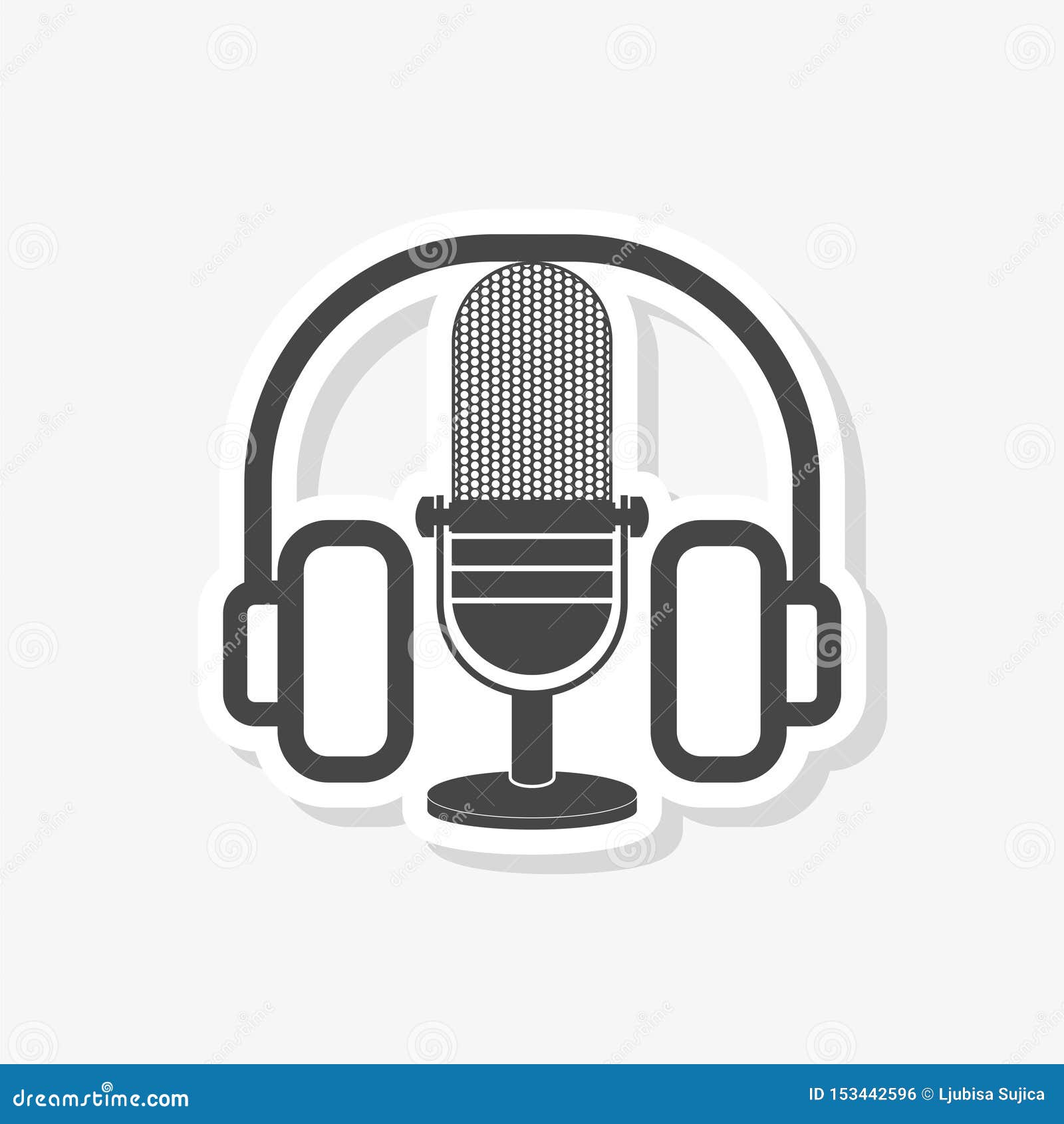 Podcasting Symbol with Microphone, Headphone Sticker Stock Vector ...
