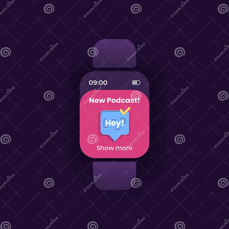 Podcasts Update Smartwatch Interface Vector Template Stock Vector - Illustration of cartoon ...