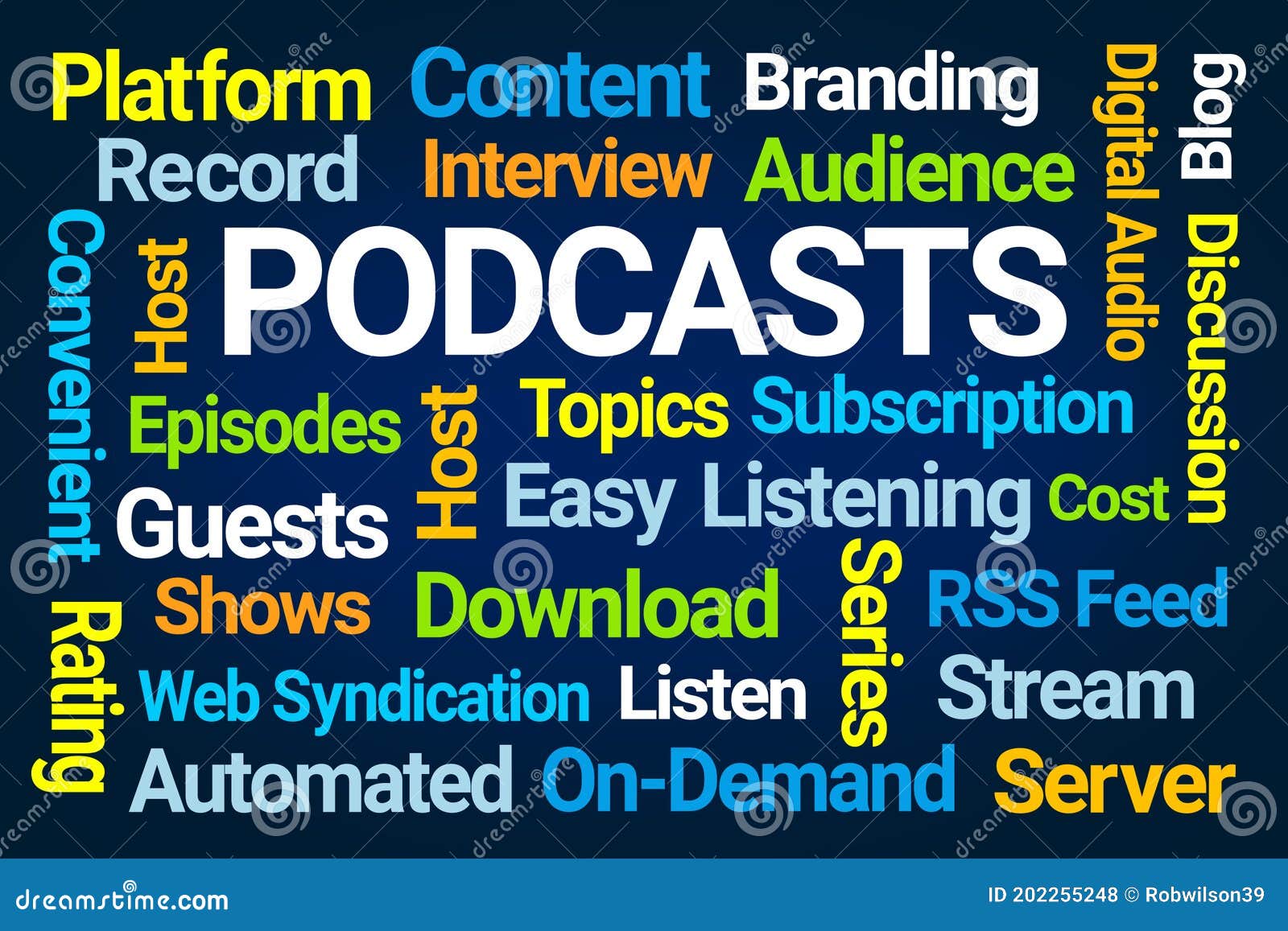 Podcasts Word Cloud stock illustration. Illustration of edit - 202255248