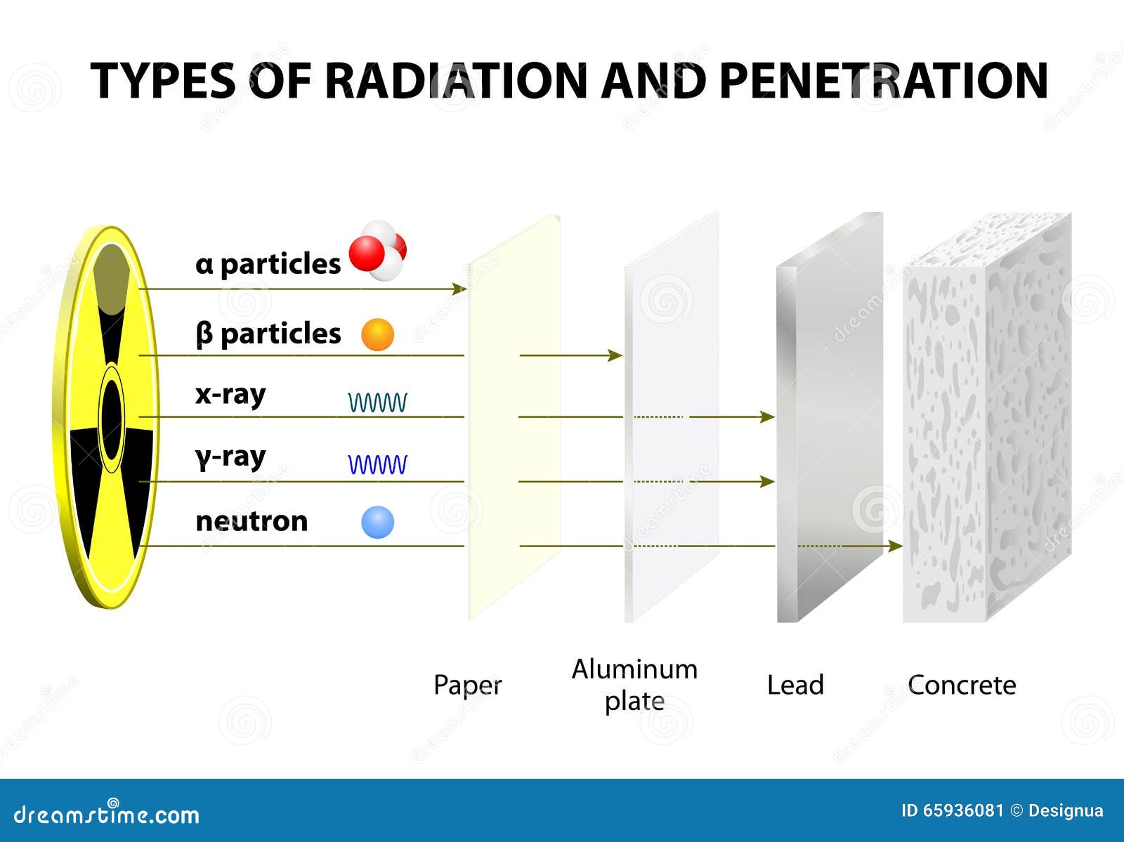 Poder Penetrante De Diversos Tipos De Radiación Ilustración del Vector ...