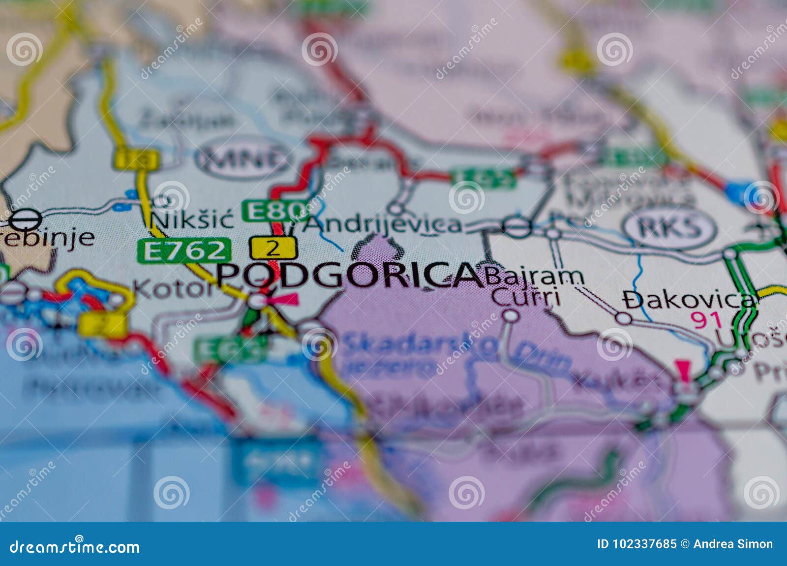 Podgorica sulla mappa immagine stock. Immagine di strada - 102337685