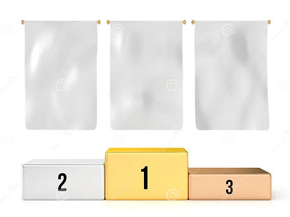 Podium with 3 Blank Flags stock illustration. Illustration of ...