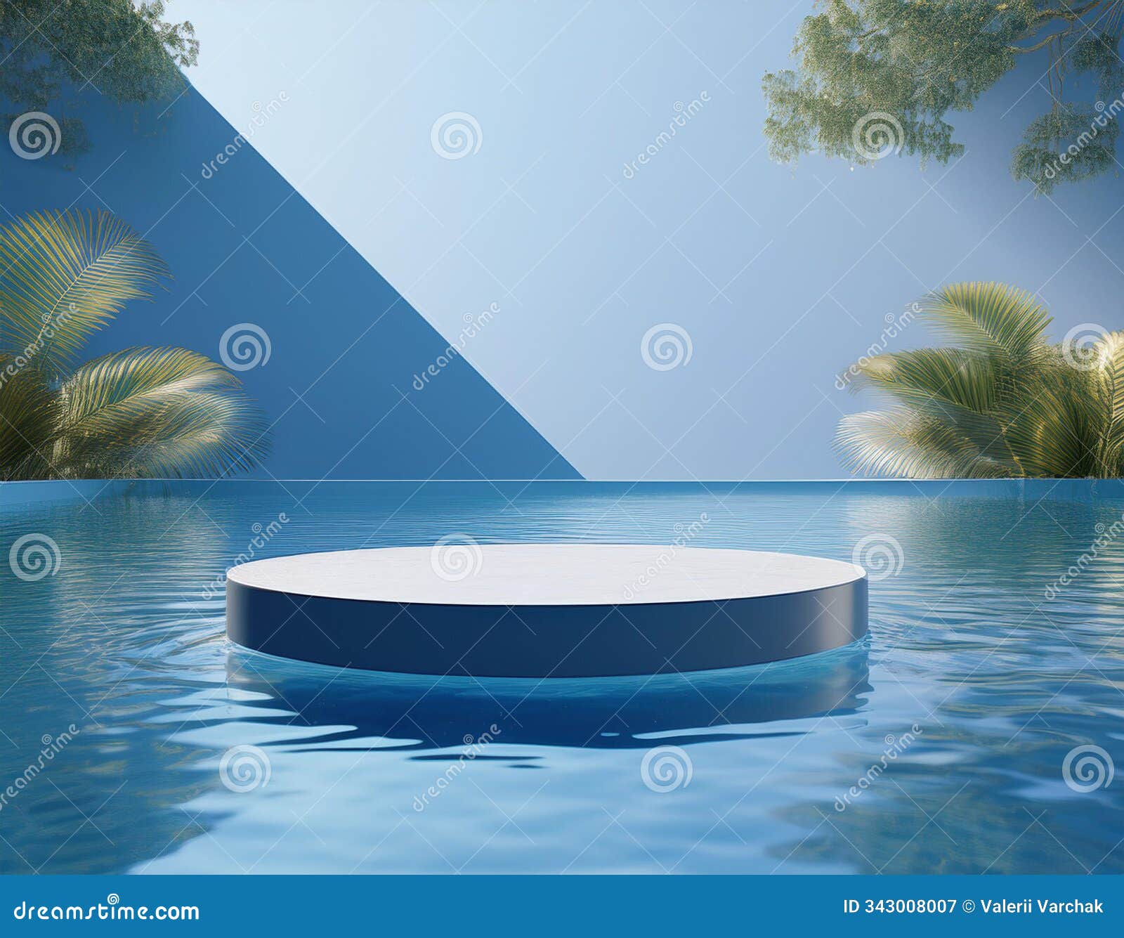 Podium in Clear Pool 3D Render Abstract Exhibition Stand Stock ...