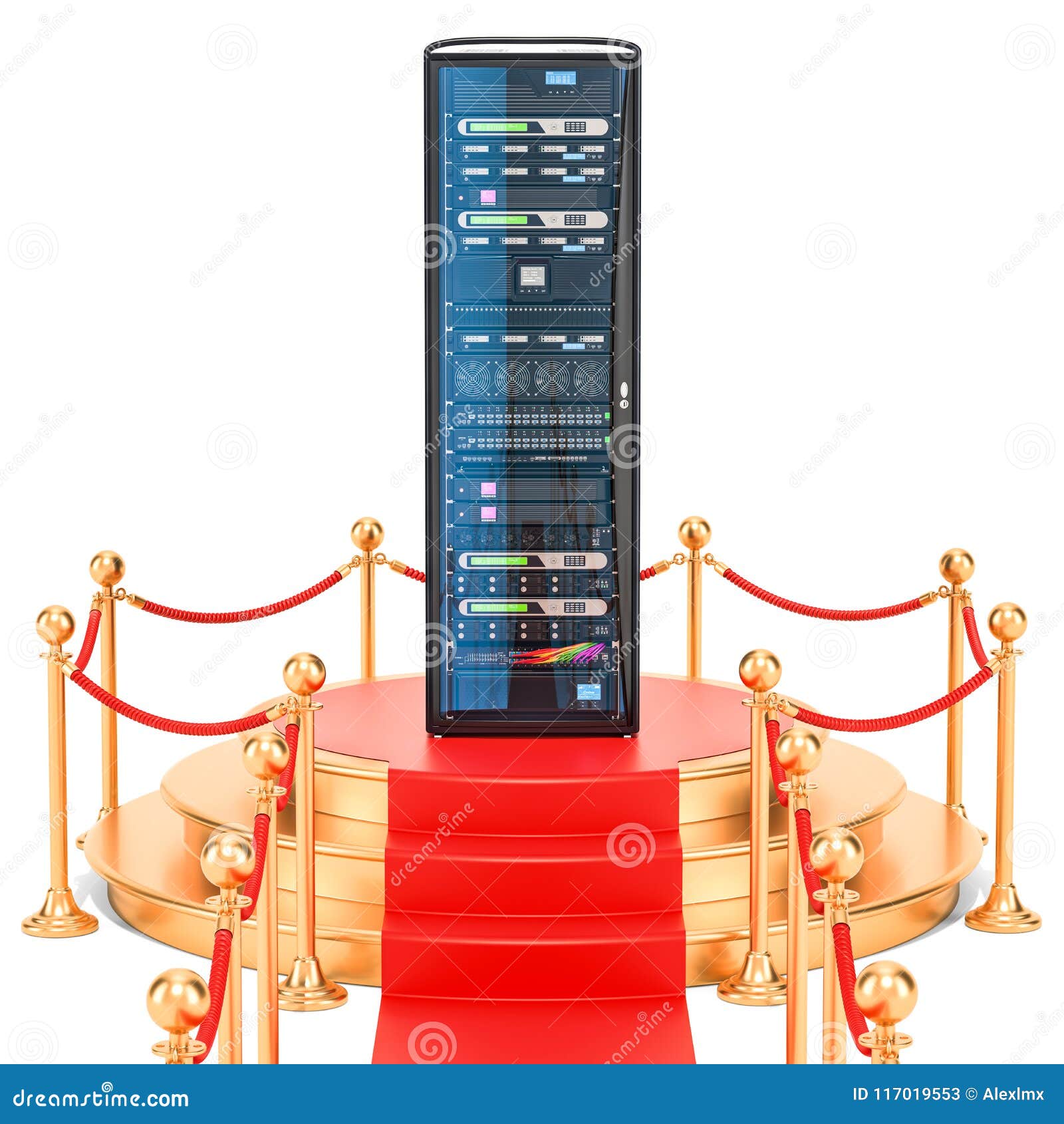 Podium with Computer Server Rack, 3D Rendering Stock Illustration ...