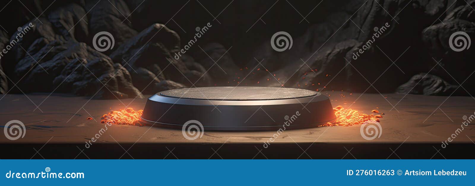 A Podium with Lava Cracks. Sci Fi Scene in Black with a Glow of Fire ...