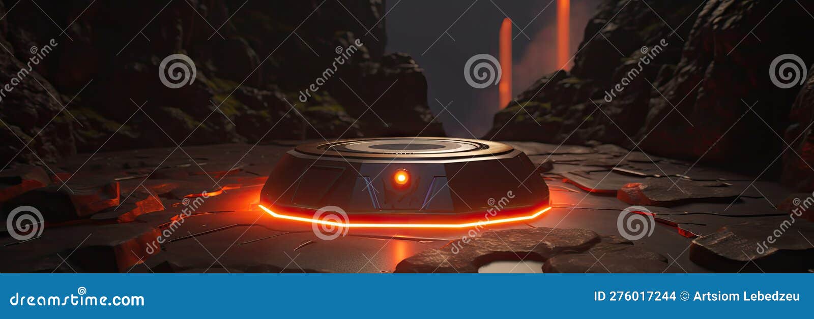 A Podium with Lava Cracks. Sci Fi Scene in Black with a Glow of Fire ...