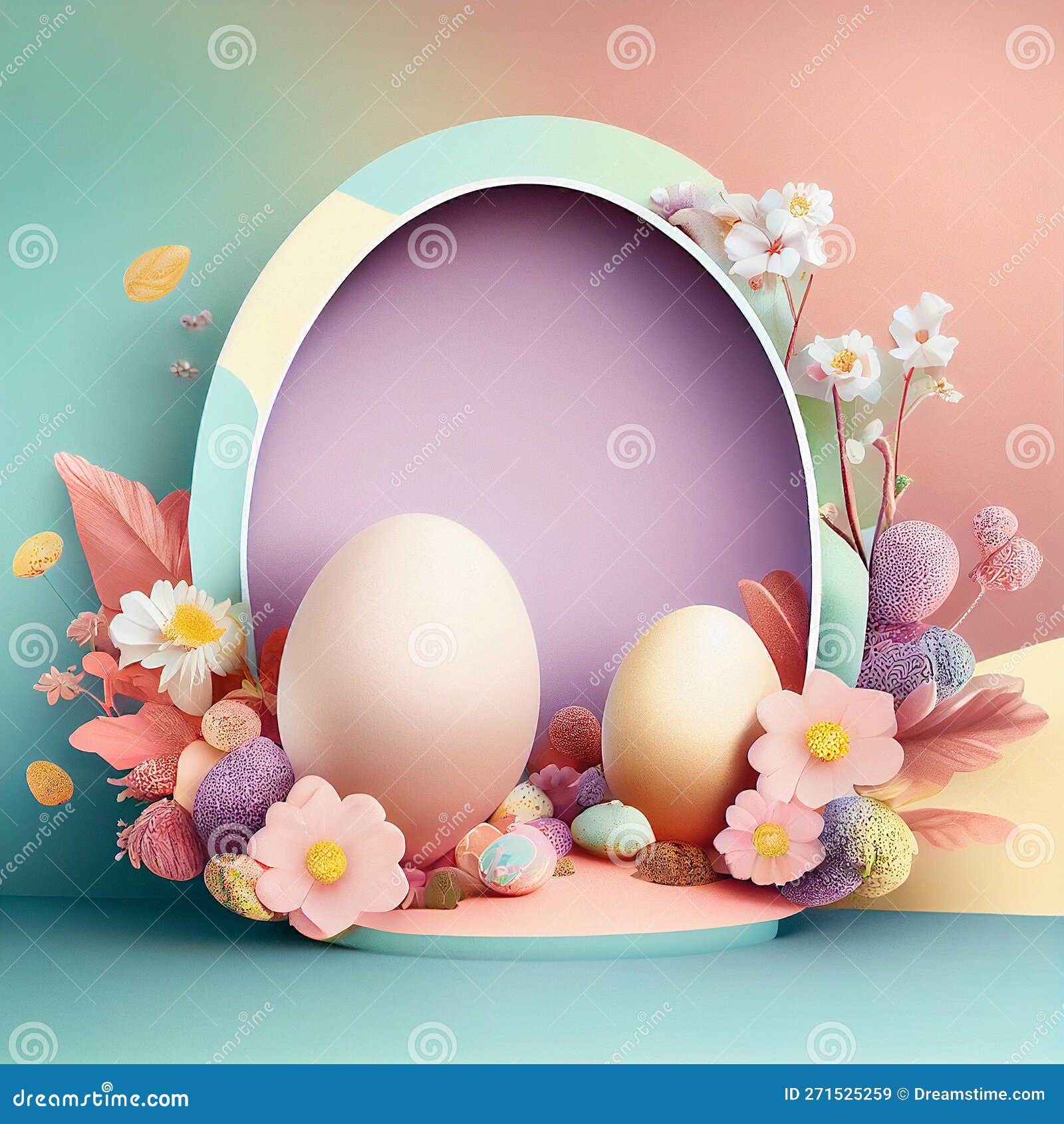 Podium Platform and Greeting Card, Easter Holiday in Spring, Pastel ...