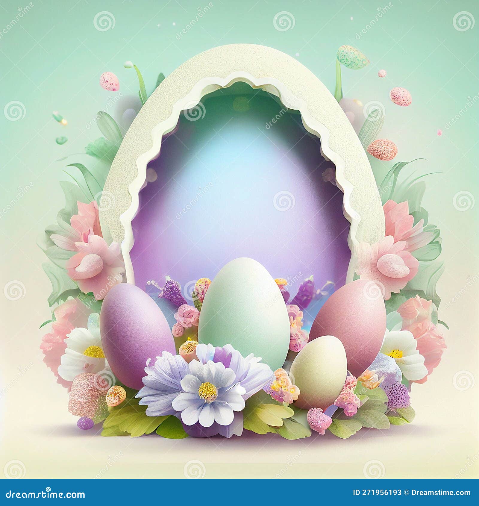 Podium Platform and Greeting Card, Easter Holiday in Spring, Pastel ...