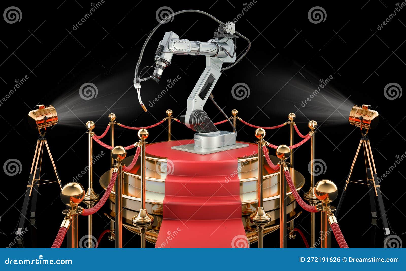 Podium with Robot Welding. 3D Rendering Stock Illustration ...