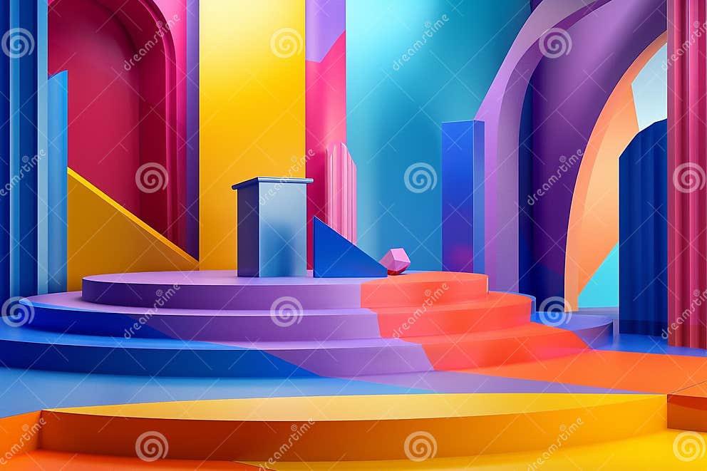 A Podium Stage in a Dynamic, Multi-colour Abstract Setting with Bold ...