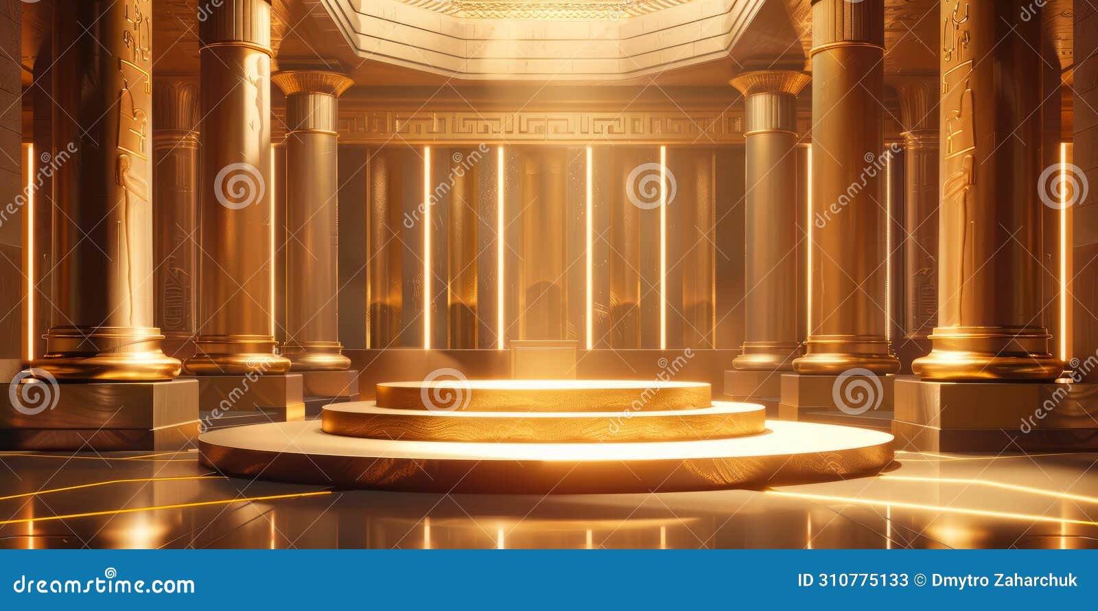 Podium Stage with Egyptian-inspired Columns and Architectural Elements ...