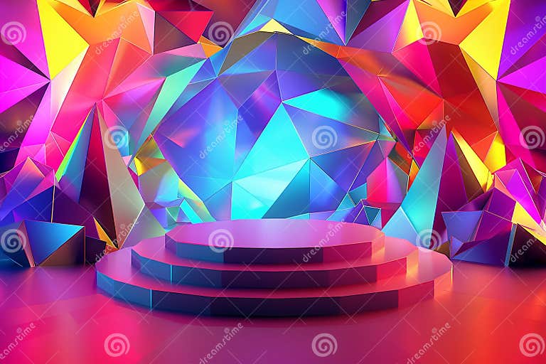 A Podium Stage Surrounded by a Multicolour Geometric Background ...