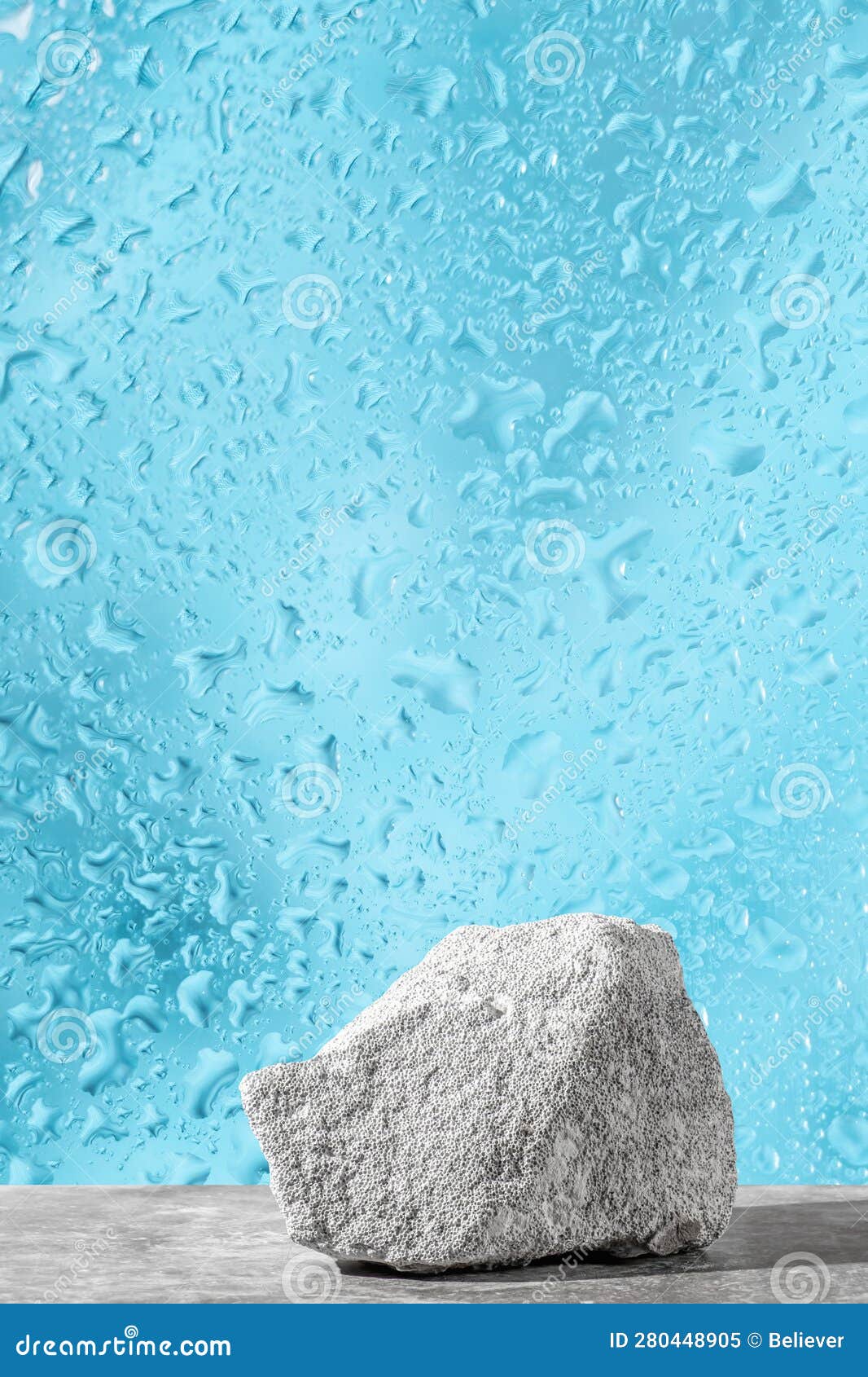 Podium Texture Stone for Presentation on a Blue Dewy Background. Still ...