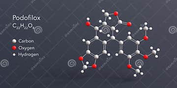 Podofilox Molecule 3d Rendering, Flat Molecular Structure with Chemical ...