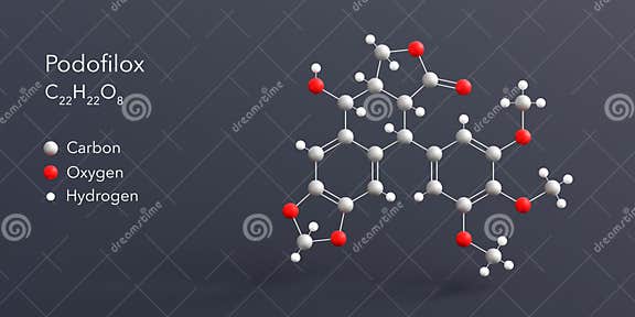 Podofilox Molecule 3d Rendering, Flat Molecular Structure with Chemical ...