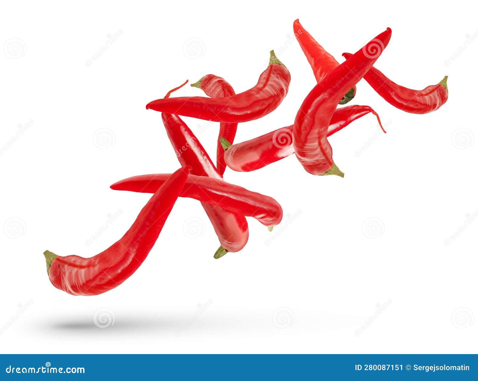 Pods of Red Hot Peppers of Various Sizes and Shapes Fall on a White ...