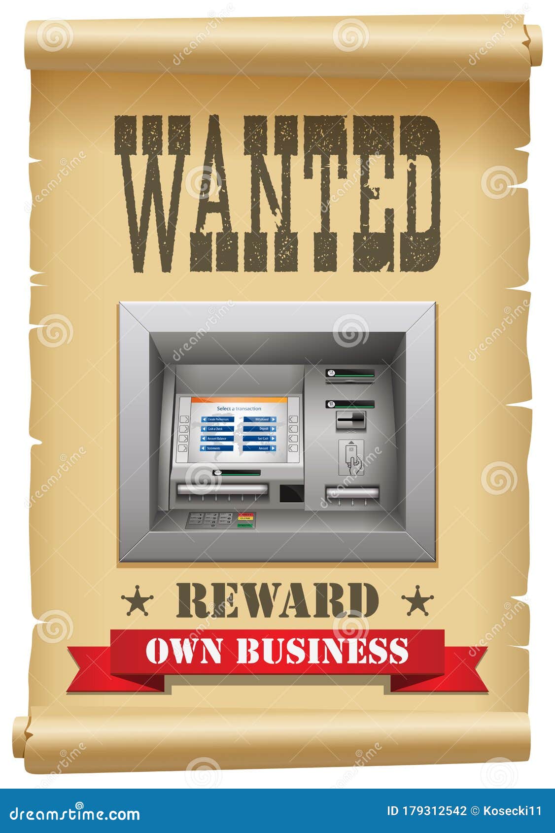 Cash Wanted Concept - ATM Automated Teller Machine on Arrest Warrant ...