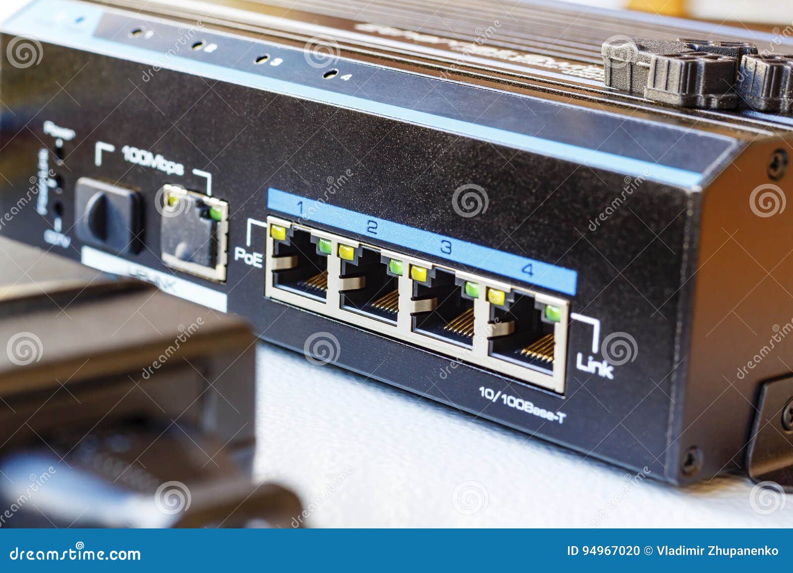 PoE Ethernet Switch Installed on the Mounting Plate Stock Photo - Image ...