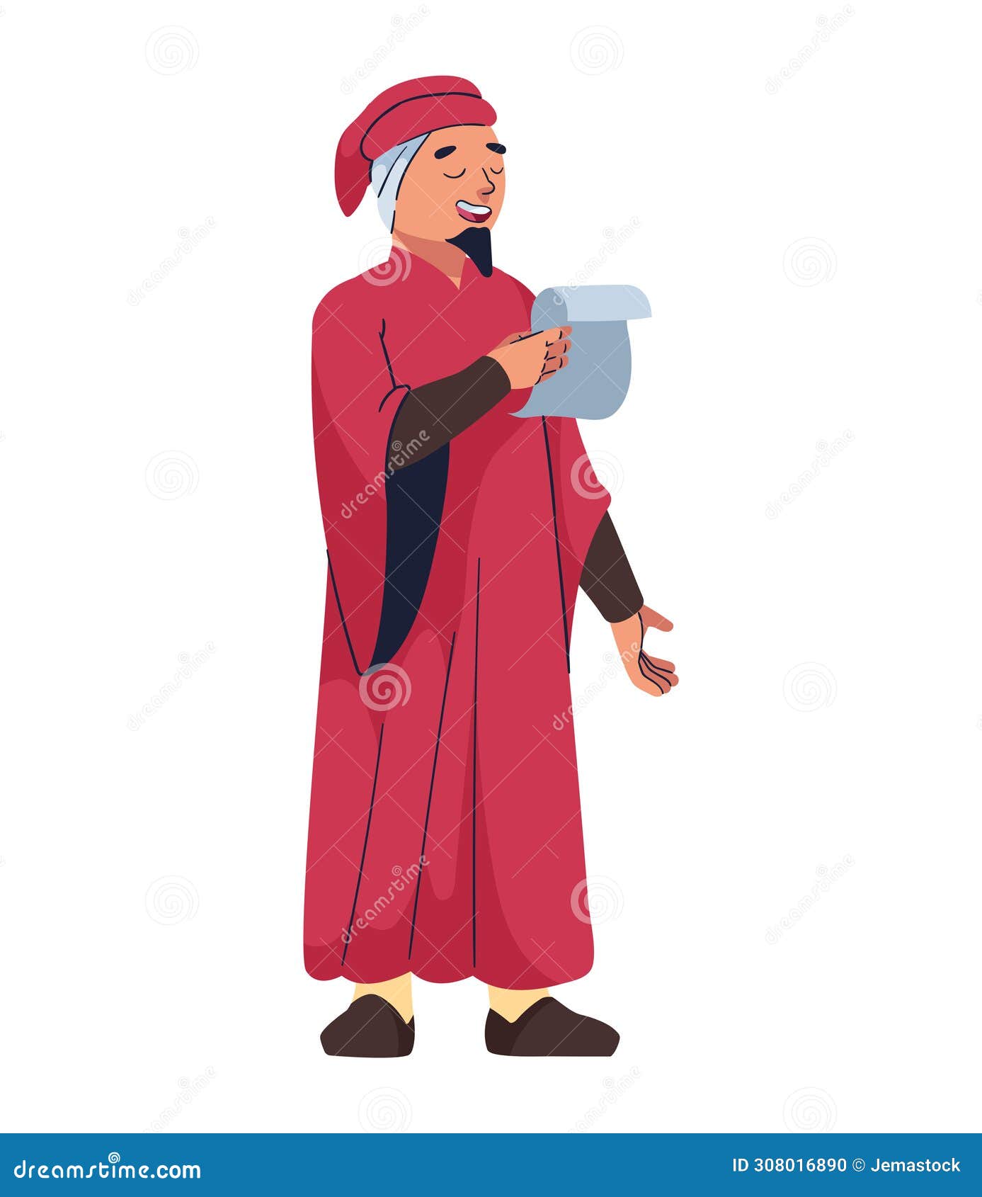 Poet man with paper stock illustration. Illustration of vector - 308016890