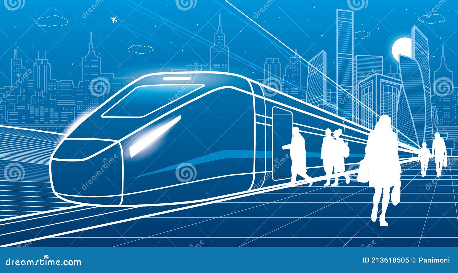 Futuristic Train at Station. Passengers Board on Locomotive ...