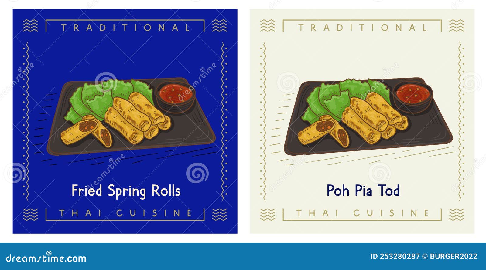 Poh Pia Tod or Fried Spring Rolls - Thai Food Stock Vector ...