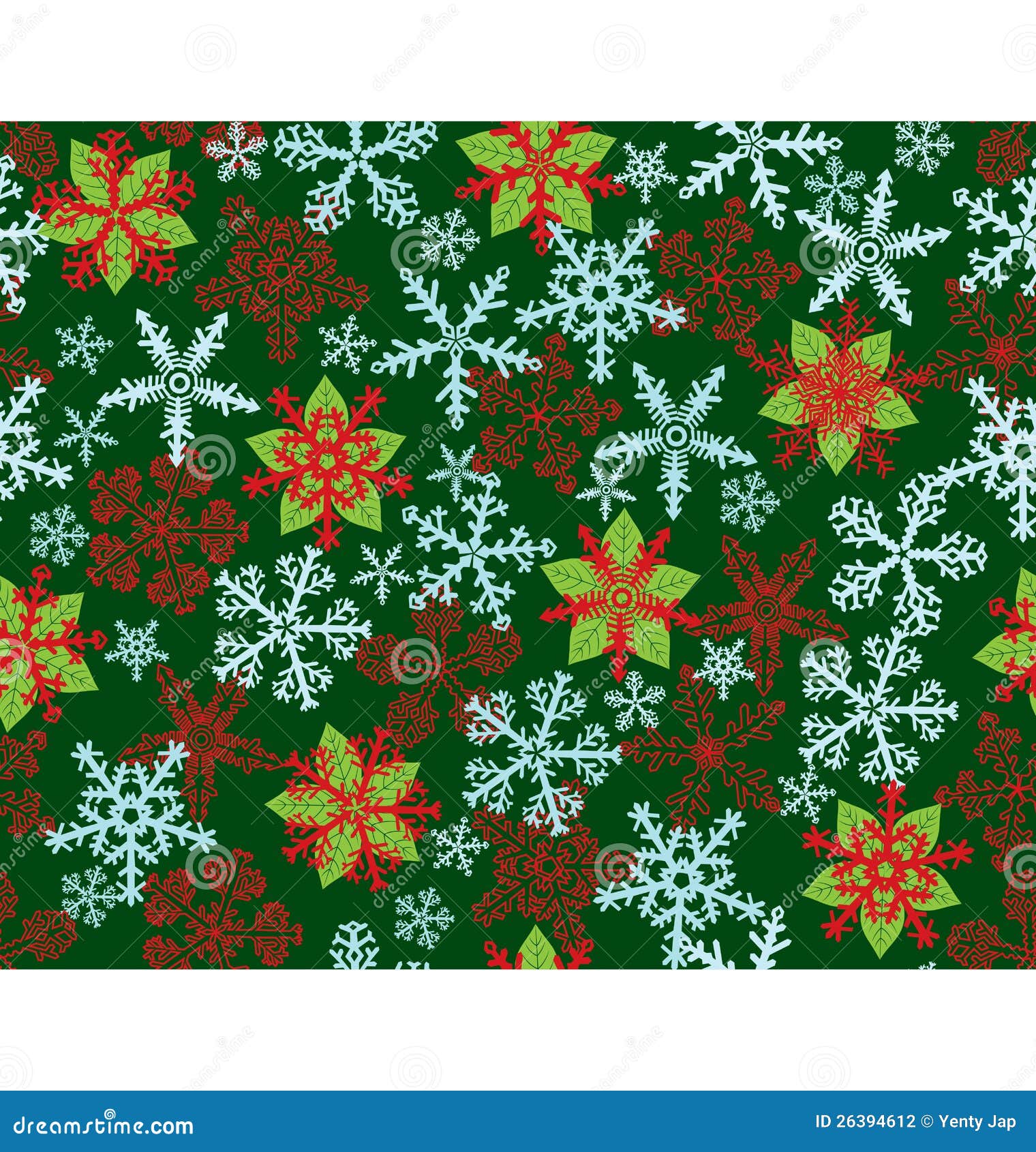 Poinsettias Snow Flakes Green Pattern Stock Vector - Illustration of ...
