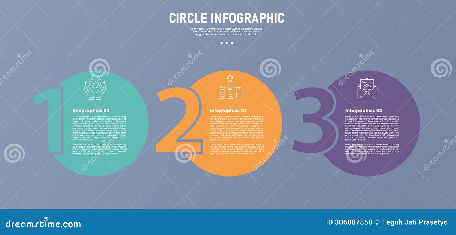 3 Point Circle Infographic Stage or Step Template with Big Numerical ...