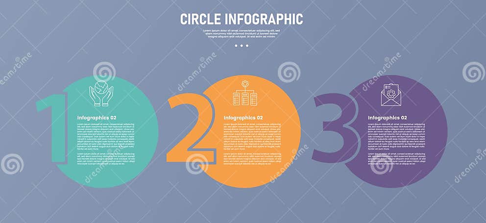 3 Point Circle Infographic Stage or Step Template with Big Numerical ...