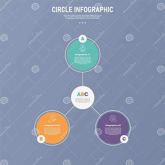3 Point Circle Infographic Stage or Step Template with Hierarchial ...