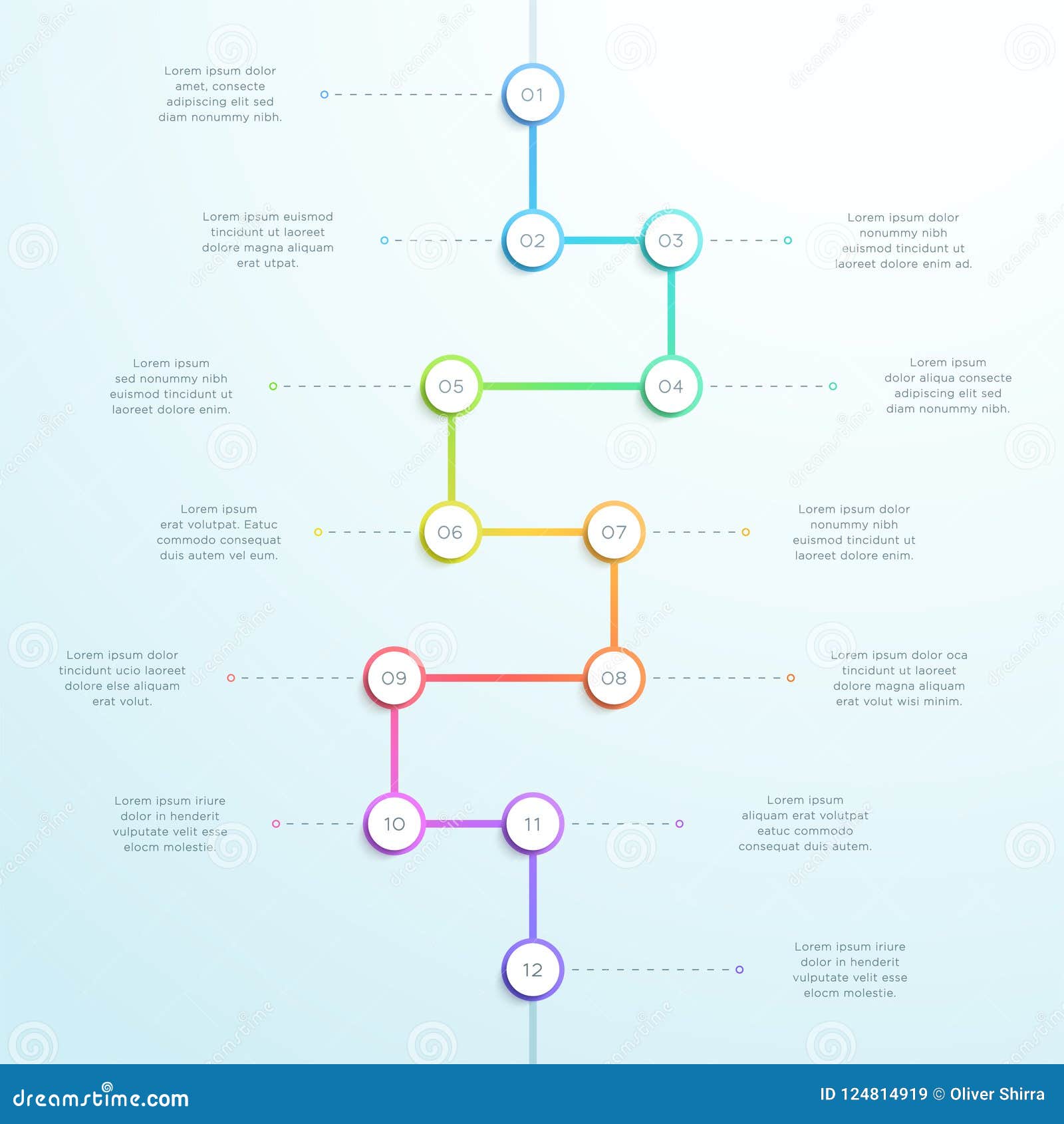 12 Point Colorful Vertical 3d Time Line Infographic Stock Vector ...