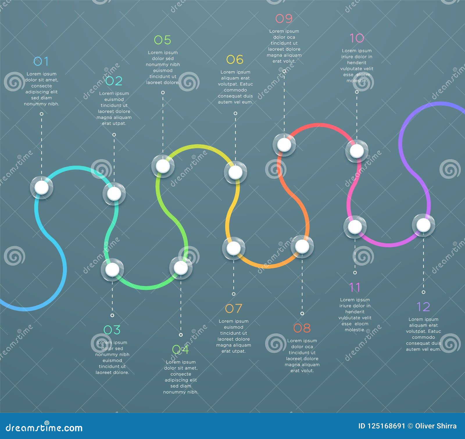 12 Point Curved Horizontal 3d Time Line Infographic Cartoon Vector ...