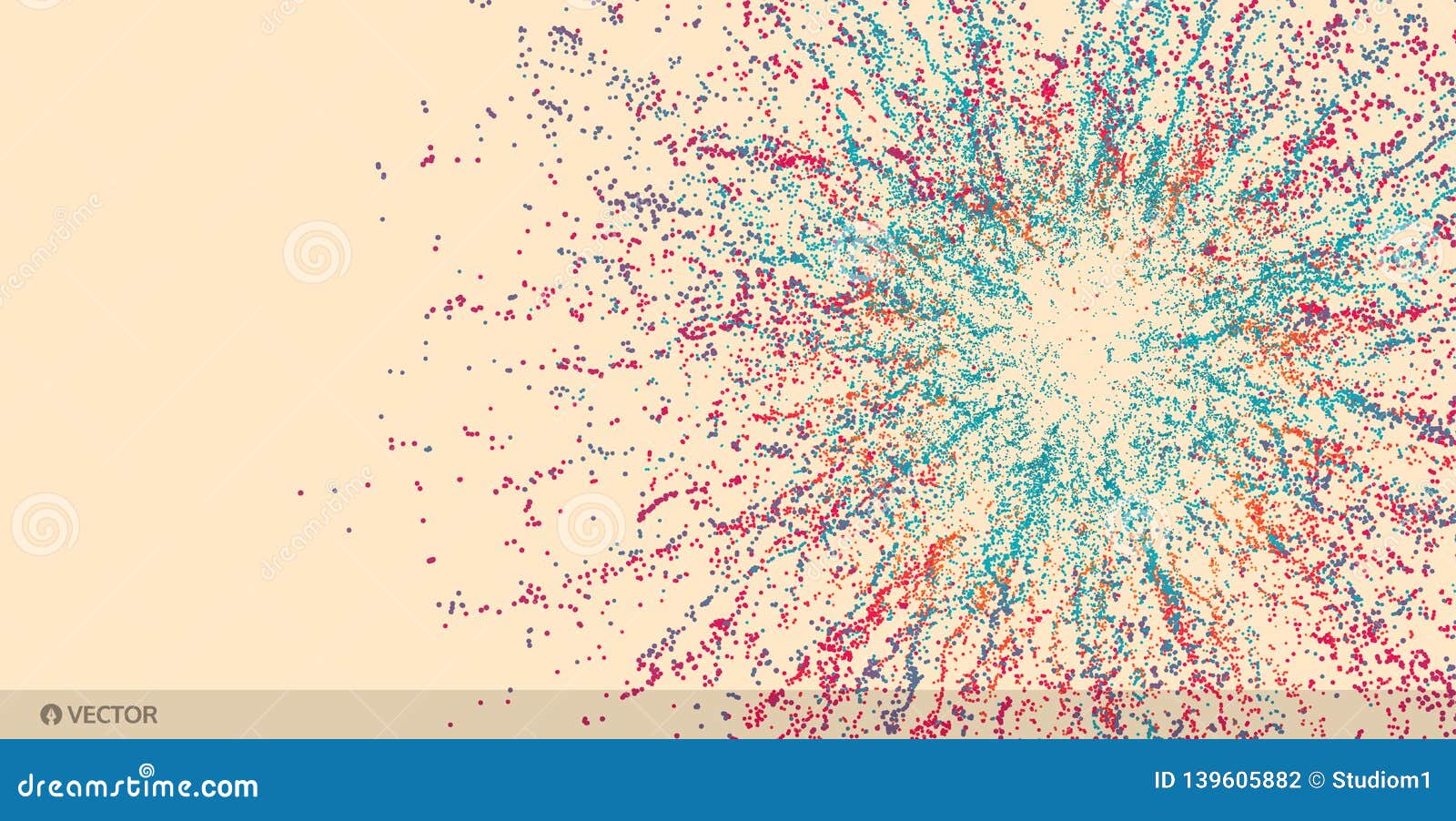 Point Explode. Array with Dynamic Emitted Particles. 3d Technology Style. Abstract Background ...