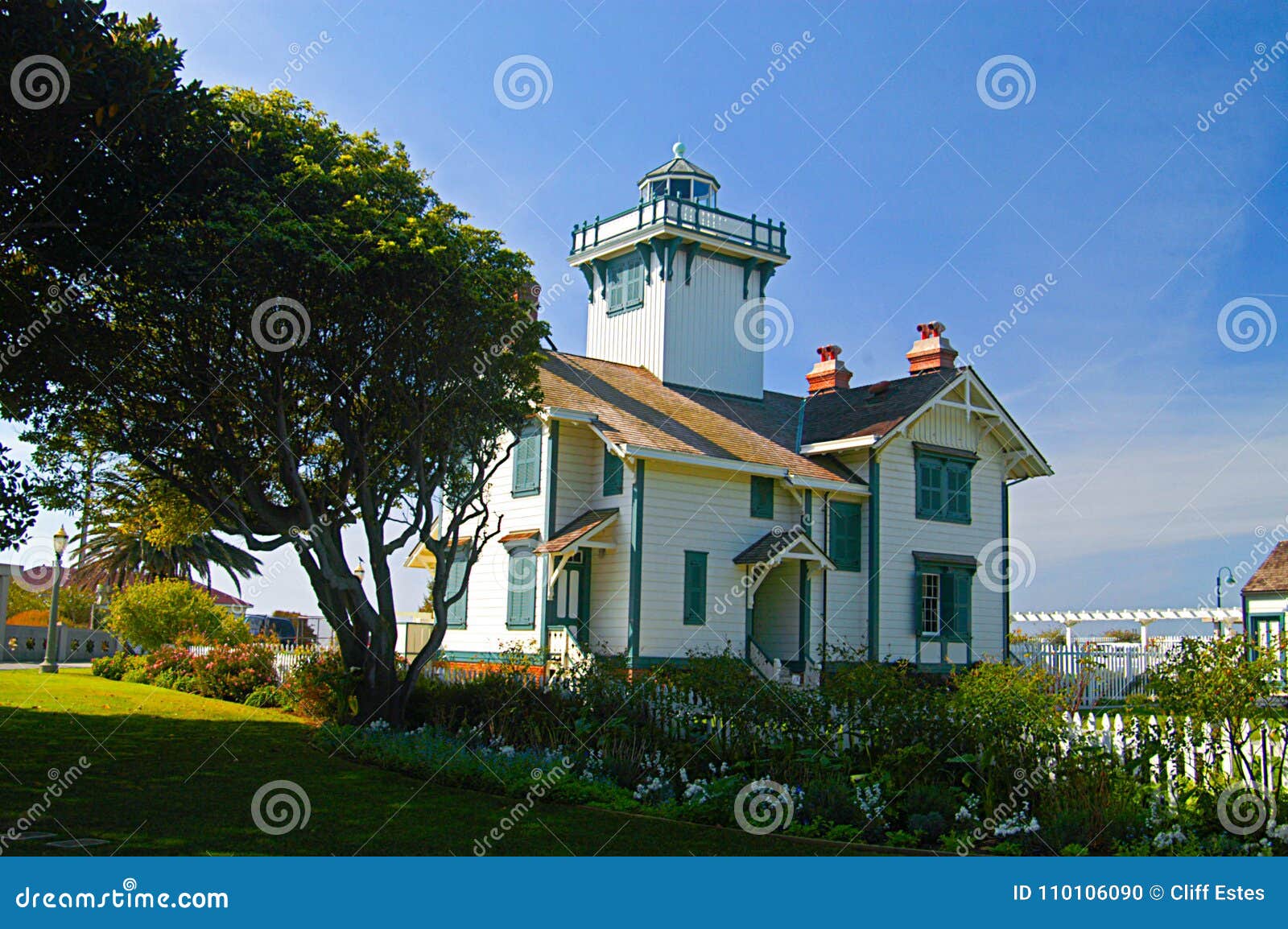 Point Fermin Lighthouse stock photo. Image of fence - 110106090