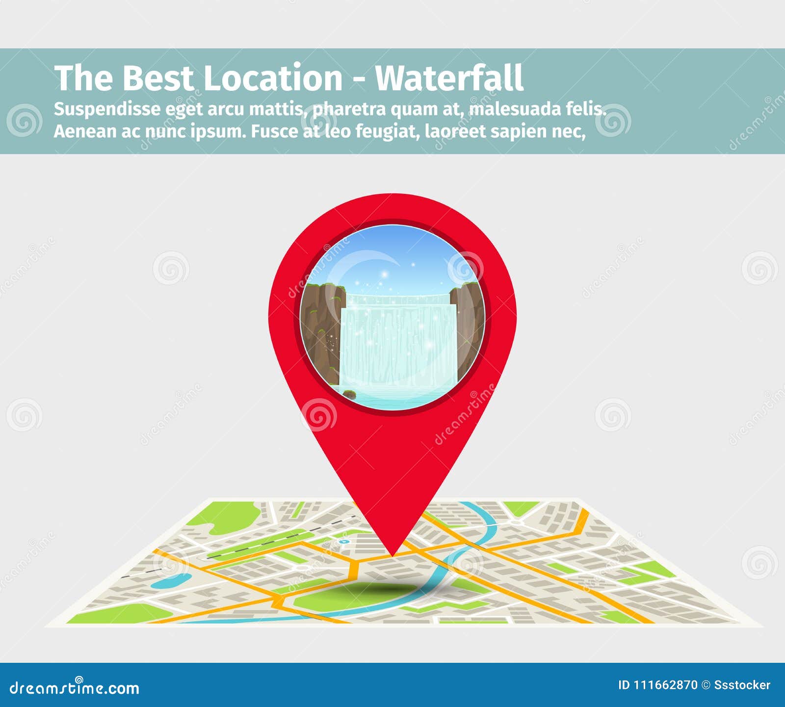 Point on the Map with Waterfall Stock Vector - Illustration of mappin ...