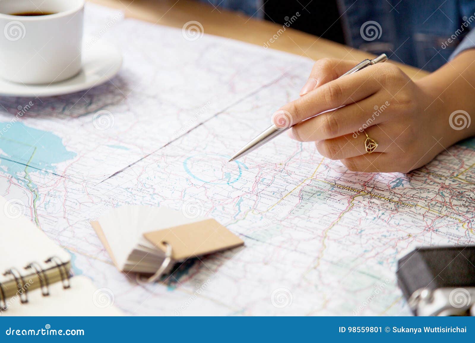Point the Place for Traveling on Map Stock Image - Image of coffee ...