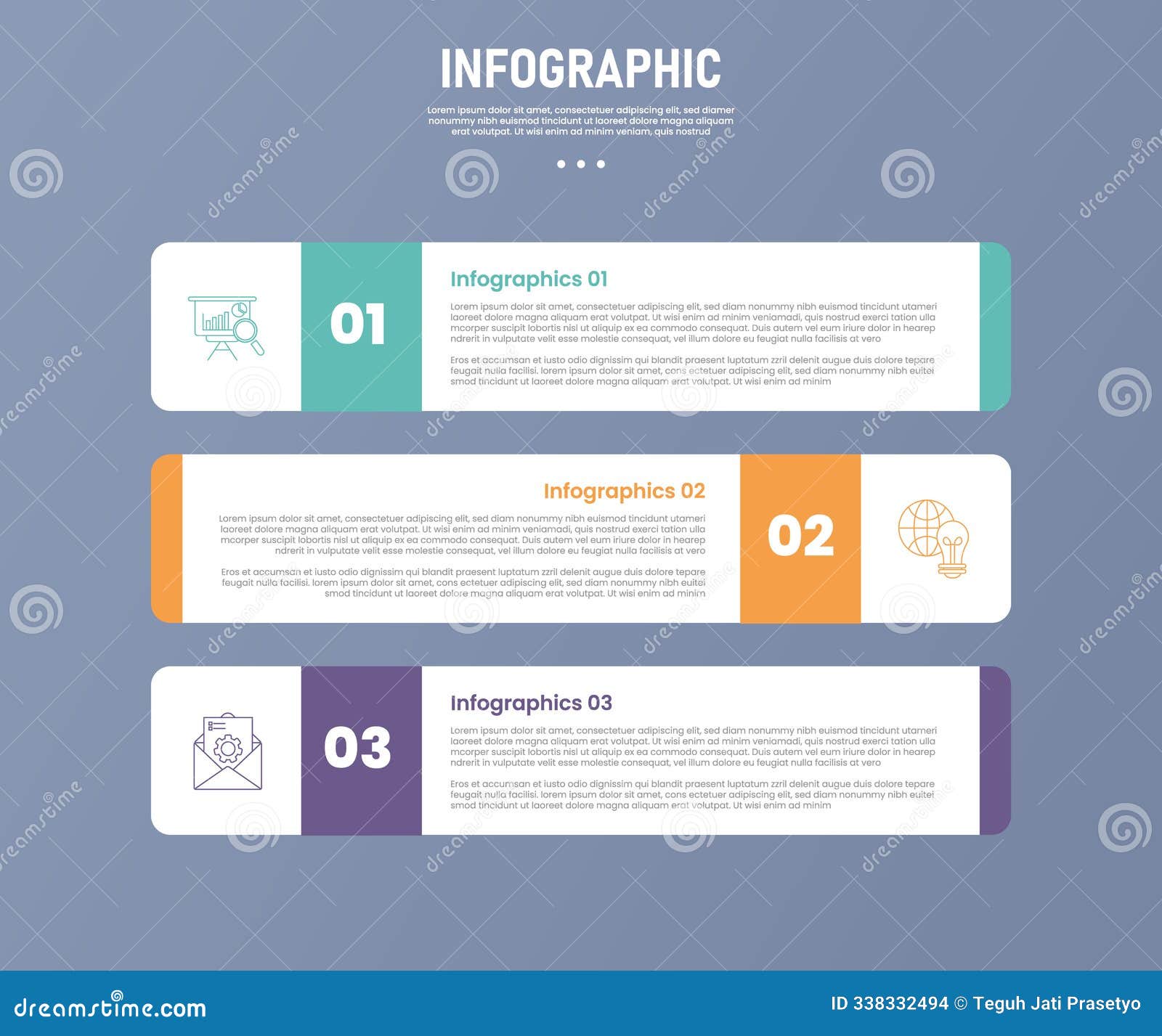 3 Point Round Rectangle Infographic Stage or Step Template with ...