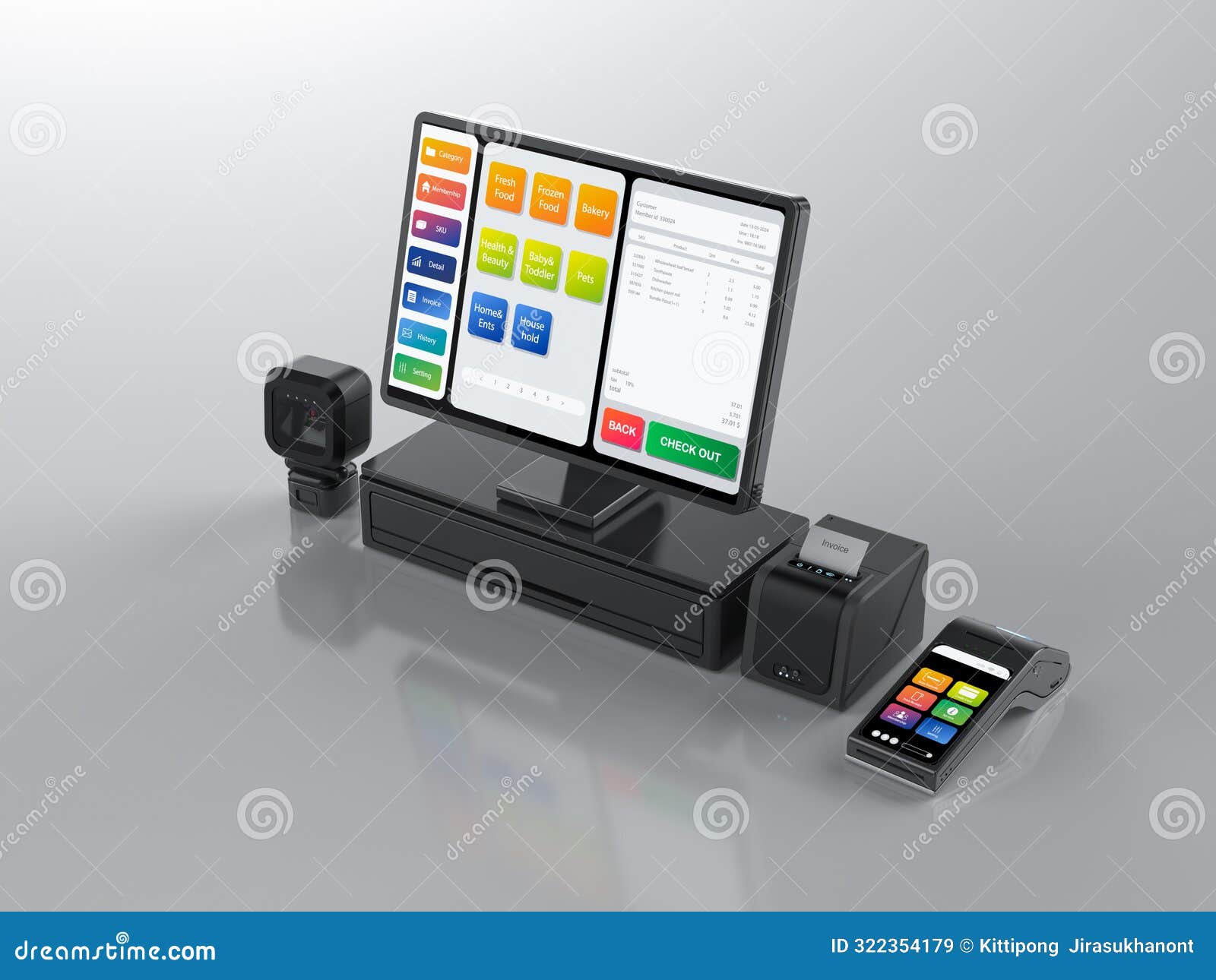 Point of Sale System or Cash Register Machine on Desk Stock ...