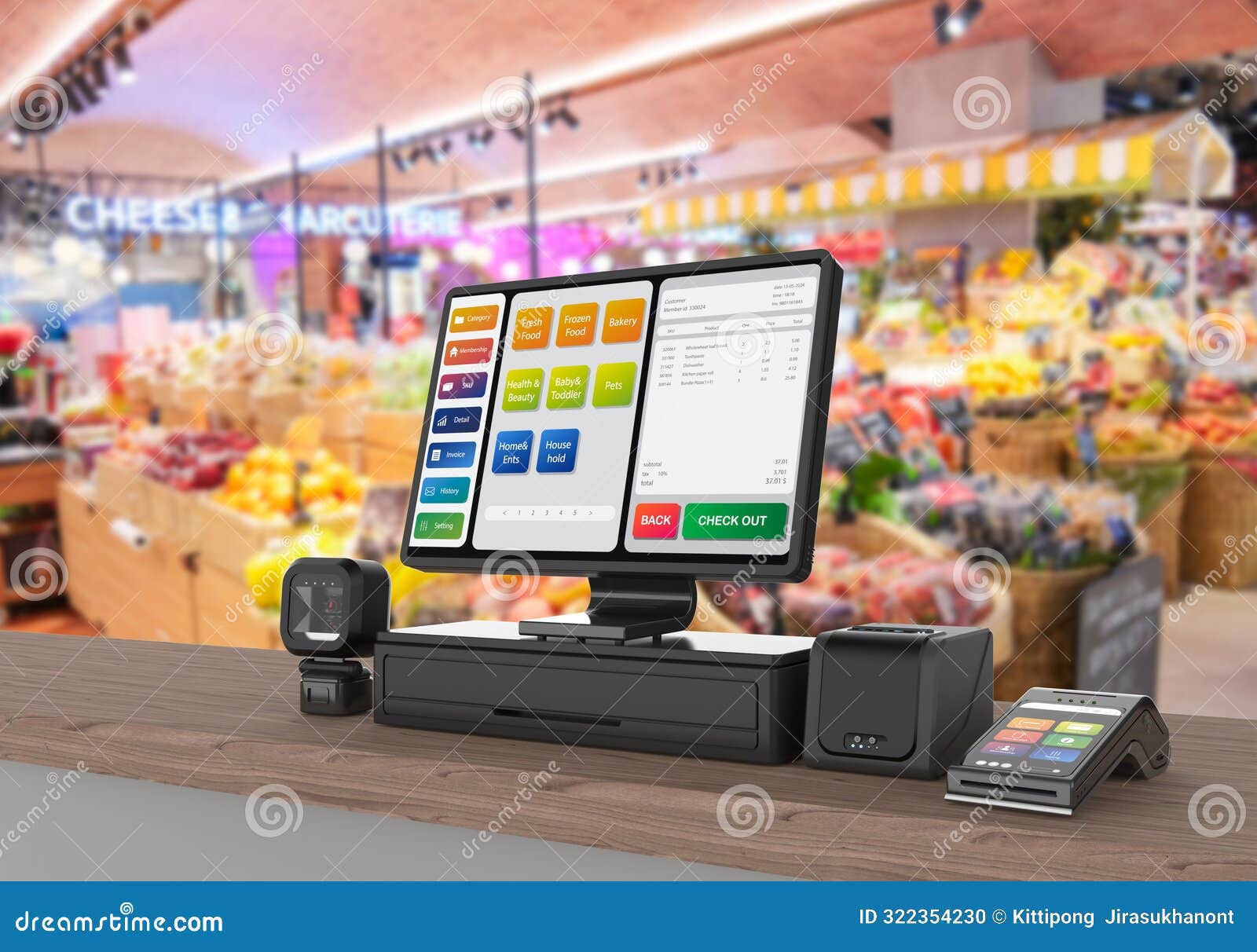 Point of Sale System or Cash Register Machine on Desk Stock ...