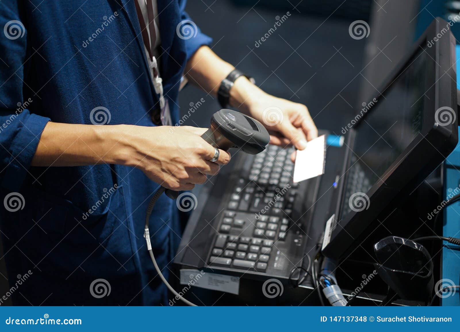 Point of Sales Shot, Barcode or QR Code Scanning Front of Computer ...