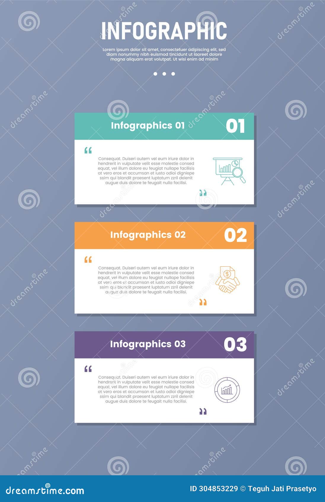 3 Point Stage or Step Infographic Template with Box Table with Header ...