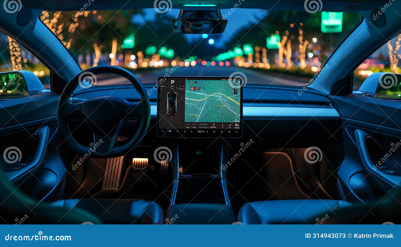 Point of View from the Driver of Car. Steering Wheel, Speedometer and ...