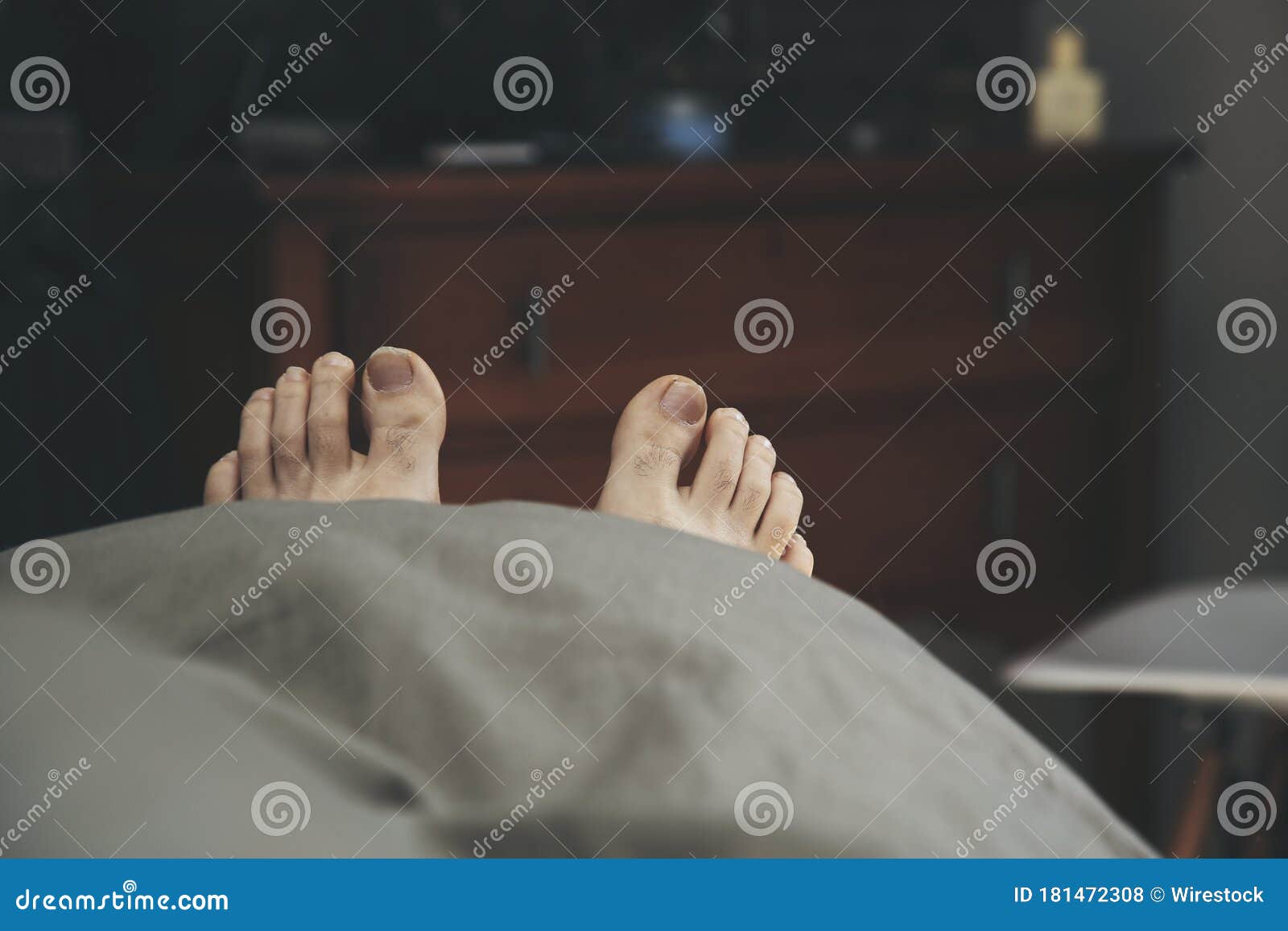 A Point of View Image of a Man Resting on a Bed. Insomnia or Sleep ...