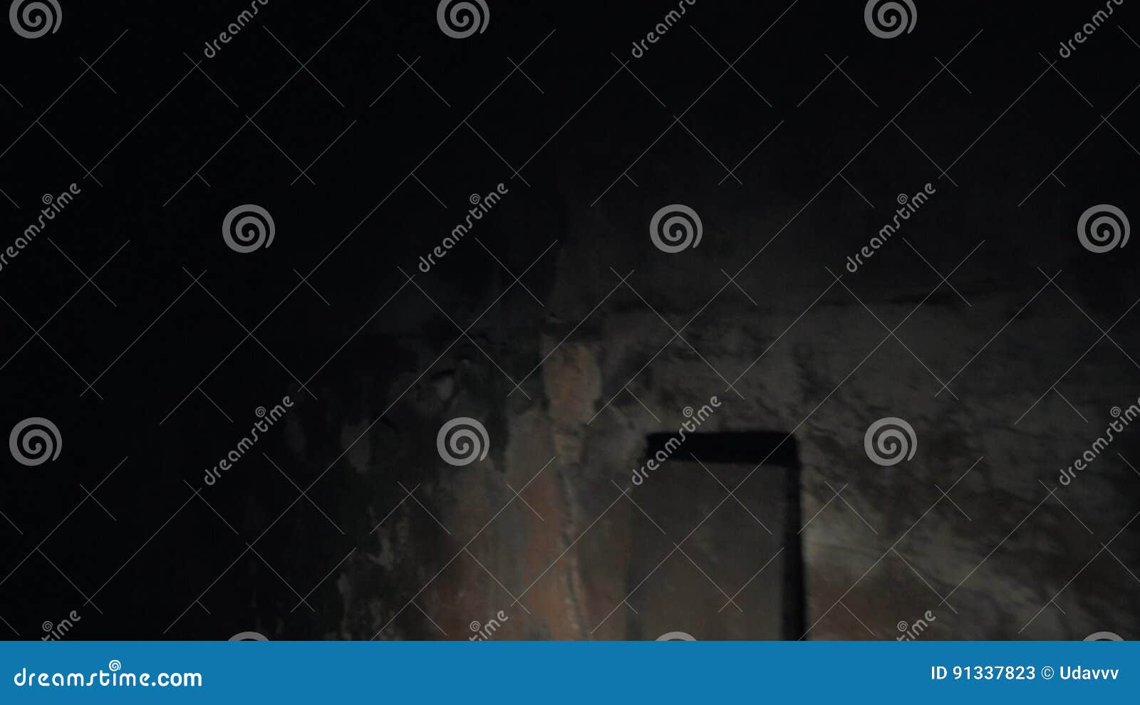 Point of View Man with Flashligh Walking in Dark Corridor Opens Door ...